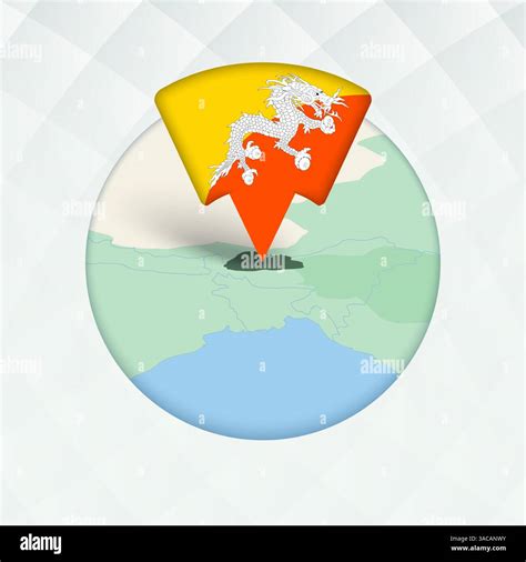 bhutan map highlighted with flag marker flag pointer on geographic map