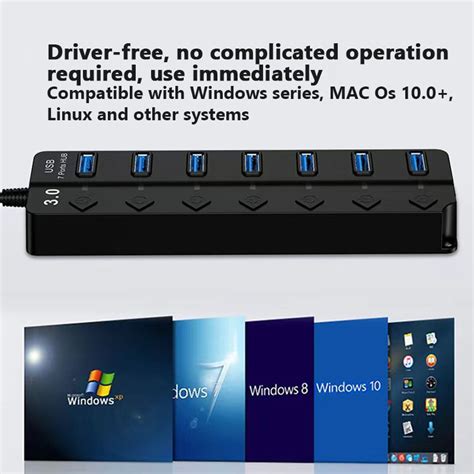 USB Hub Splitter With Individual On Off Switches And Lights M Cable USB Extension Port