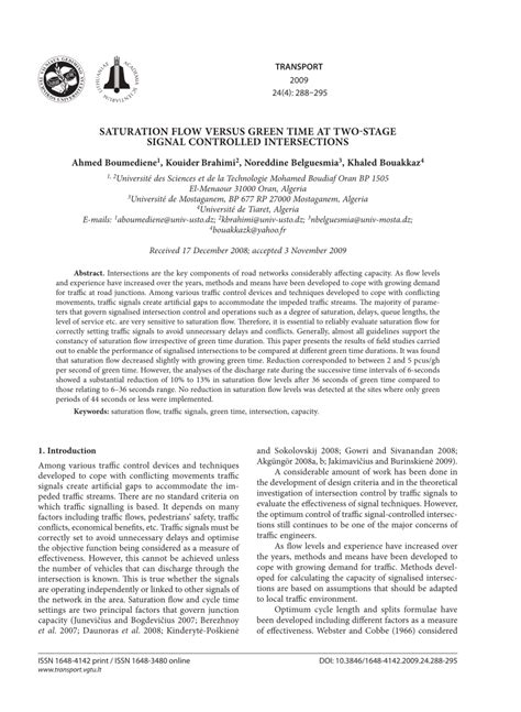 Pdf Saturation Flow Versus Green Time At Two Stage Signal Controlled Intersections