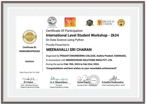 Sri Charan Meenavalli On Linkedin Certification Datastructure Python Brainovision