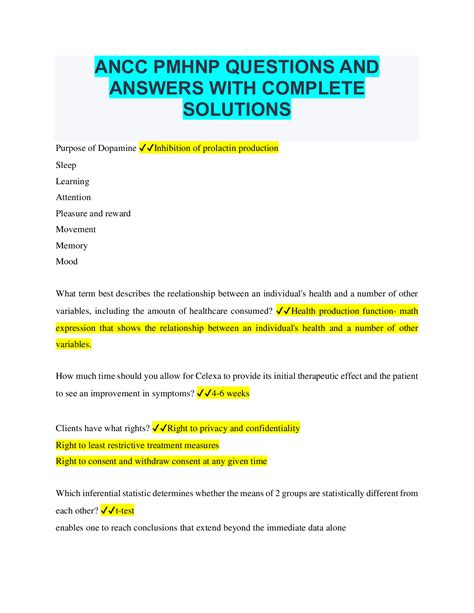 Ancc Pmhnp Questions And Answers With Complete Solutions Browsegrades