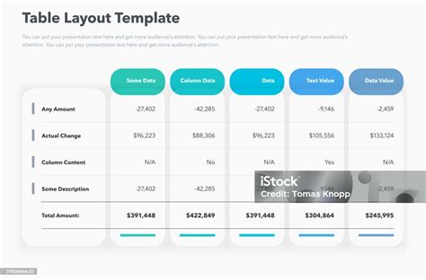 Table Layout Template With Five Options And A Total Amount Row Stock Illustration Download