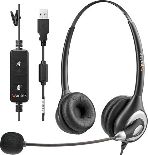 Wantek Usb Headset With Microphone Noise Cancelling In Line Controls Computer Headset For