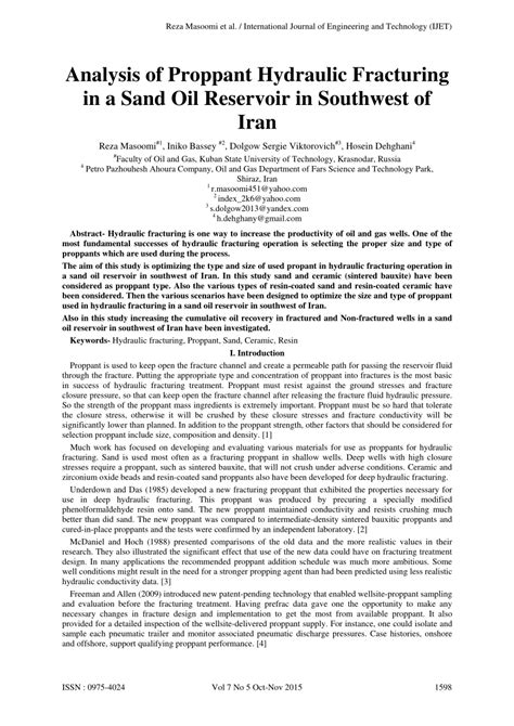 Pdf Analysis Of Proppant Hydraulic Fracturing In A Sand Oil Reservoir In Southwest Of Iran