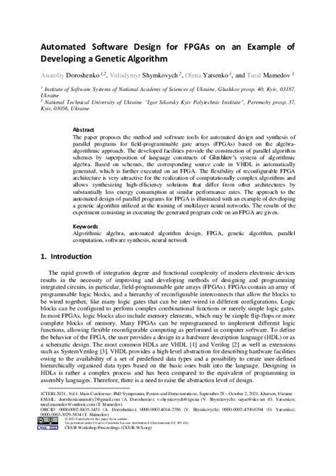 pdf automated software design for fpgas on an example of developing a