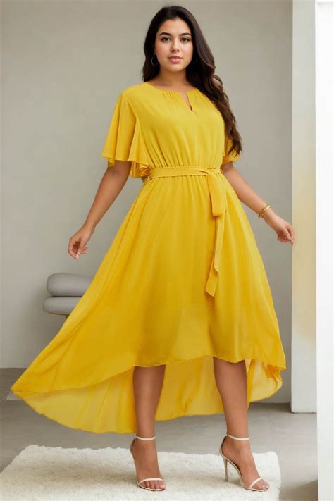 Coralie Plus Size Yellow Chiffon Fishtail Midaxi Dress Hello Curve