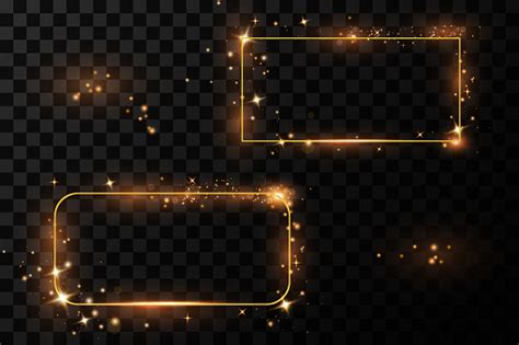 조명 효과와 벡터 황금 프레임입니다 빛나는 사각형 배너입니다 검은 투명 배경에 고립 벡터 일러스트 레이 션 Eps 10 10에