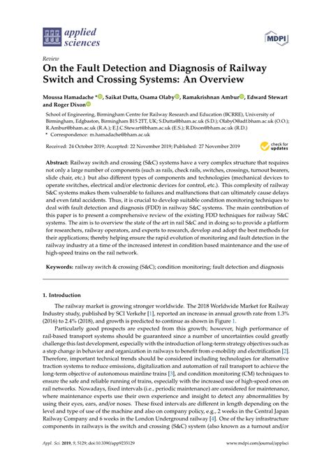 On The Fault Detection And Diagnosis Of Railway Switch And Crossing Systems An Overview Docslib