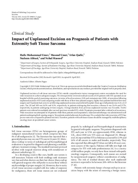 Pdf Impact Of Unplanned Excision On Prognosis Of Patients With Extremity Soft Tissue Sarcoma