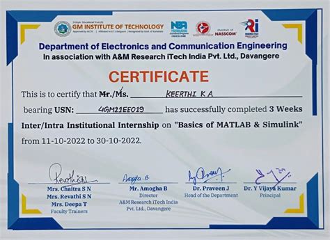 Keerthi K A On Linkedin Internship Matlab Simulink Engineering