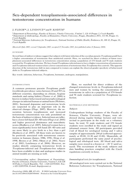 Sex Dependent Toxoplasmosis Associated D Pdf Immunology Medical