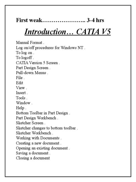 introduction catia v5 first weak 3 4 hrs download free pdf