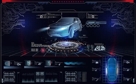 미래형 자동차 사용자 인터페이스 Hud Ui Gui의 홀로그램 자동차 스타일 자동차의 하드웨어 진단 상태 가상 그래픽