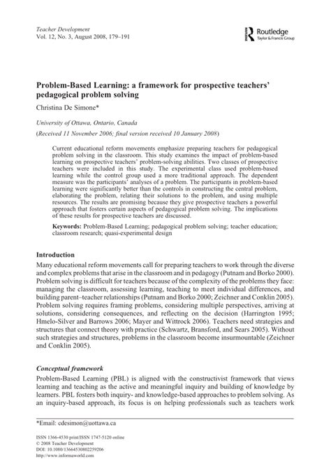 Pdf Problem Based Learning A Framework For Prospective Teachers Pedagogical Problem Solving