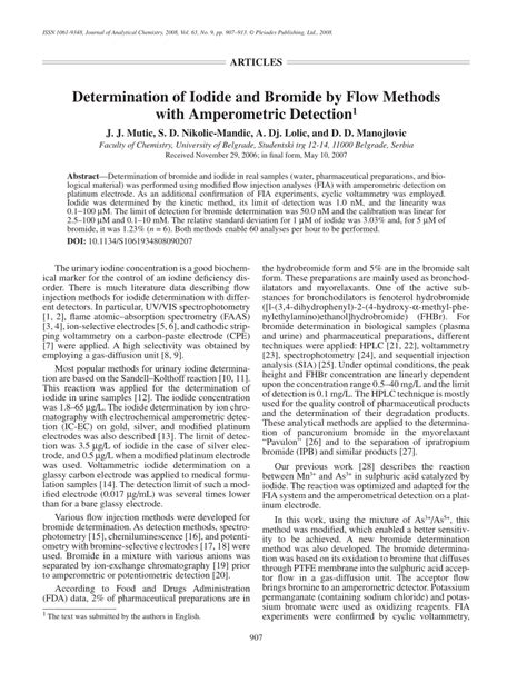 Pdf Determination Of Iodide And Bromide By Flow Methods With Amperometric Detection