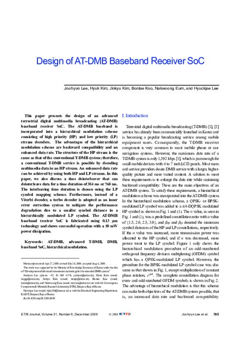 Pdf Design Of At Dmb Baseband Receiver Soc