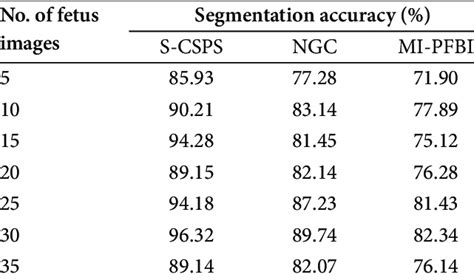 comparative performance of various segmentation methods to measure
