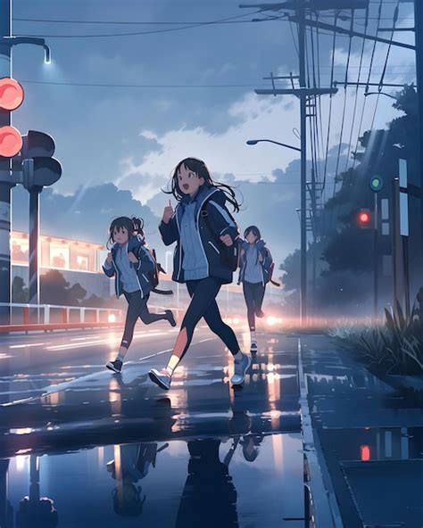 Premium Photo Cute Japanese Girl In Uniform Running In The Rain After