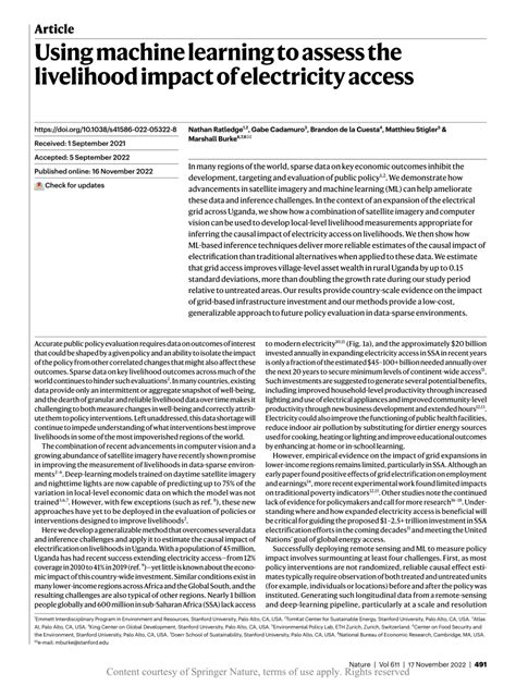 Using Machine Learning To Assess The Livelihood Impact Of Electricity Access Request Pdf