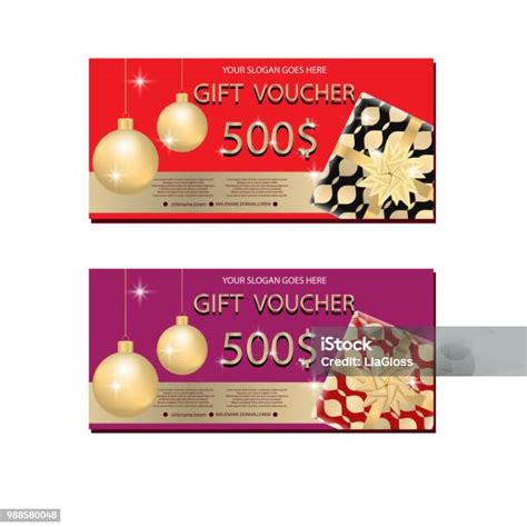 황금 리본 리본 선물 상자와 Cristmas 공 럭셔리 선물 상품권의 집합입니다 우아한 휴일 선물 카드 쿠폰 및 인증서에 대 한 템플릿 개성 개념에 대한 스톡 벡터 아트 및