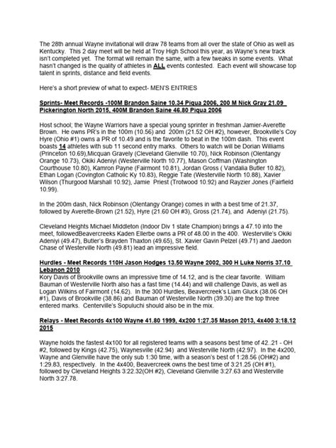 wayne inv 2024 preview pdf track and field sport of athletics