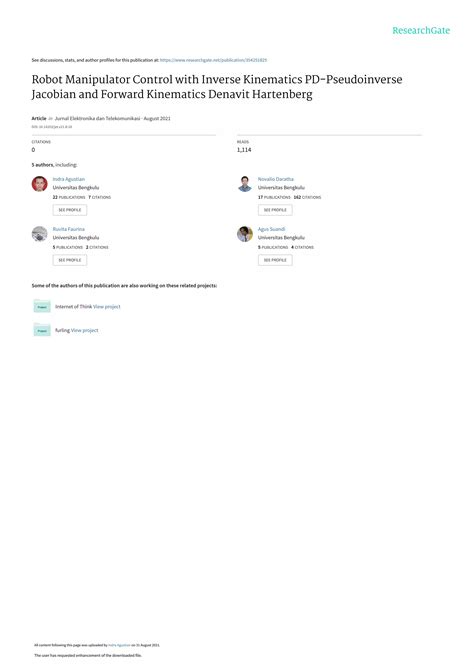 Robot Manipulator Control With Inverse Kinematics Pd Pseudoinverse