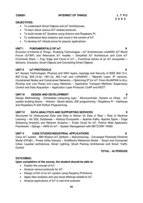 Iot Iot 86 Cs8081 Internet Of Things L T P C 3 0 0 3 Objectives To