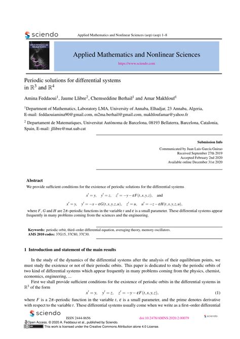 Pdf Periodic Solutions For Differential Systems In ℝ3 And ℝ4