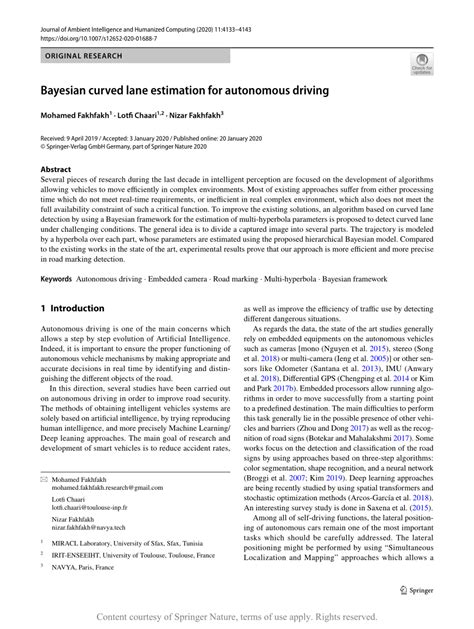 Bayesian Curved Lane Estimation For Autonomous Driving Request Pdf