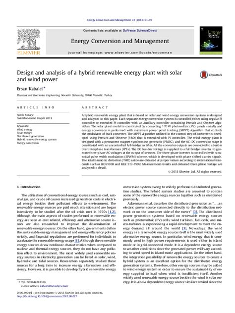 Pdf Design And Analysis Of A Hybrid Renewable Energy Plant With Solar And Wind Power