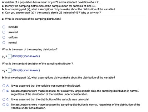 Solved A Variable Of A Population Has A Mean Of U 79 And A
