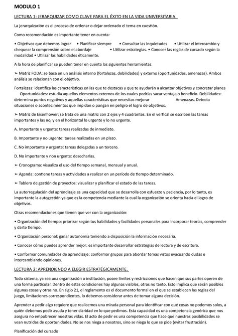 Resumen Modulo 1 Y 2 Aprender Modulo 1 Lectura 1 Jerarquizar Como Clave Para El Éxito En La