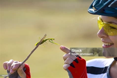 사마증 딱정벌레를 들고 아름다운 소녀 자전거 타는 사람 자연과 인간 갈고리 발톱에 대한 스톡 사진 및 기타 이미지 갈고리 발톱 곤충 공격성 Istock
