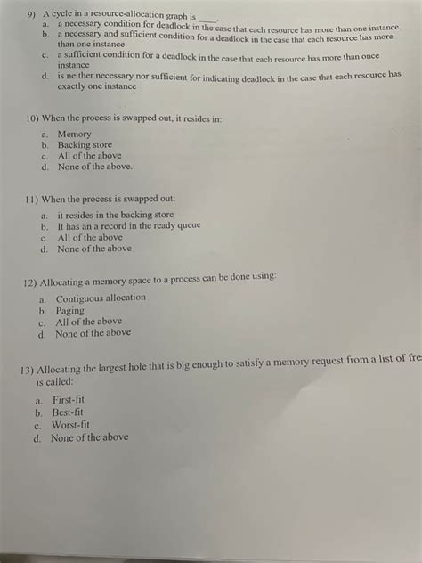 Solved 9 A Cycle In A Resource Allocation Graph Is A A