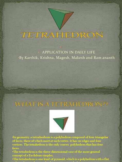 Applications Of Tetrahedrons In Chemistry Physics Engineering Art And Beyond Pdf
