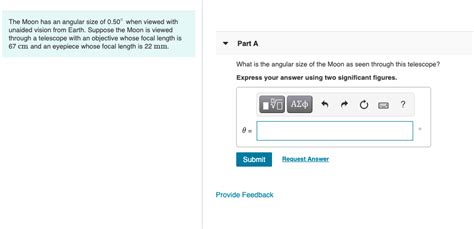 Solved The Moon Has An Angular Size Of When Viewed Chegg