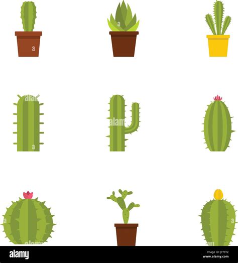 Cactus Plant Icon Set Flat Style Stock Vector Image Art Alamy