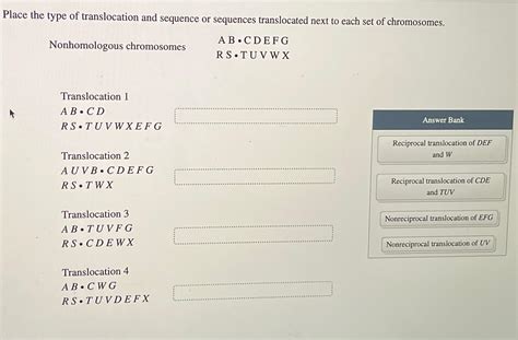 Solved Place The Type Of Translocation And Sequence Or