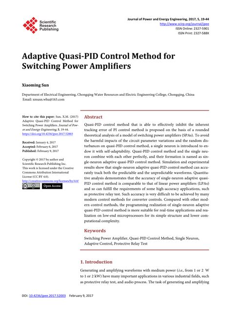 Pdf Adaptive Quasi Pid Control Method For Switching Power Amplifiers
