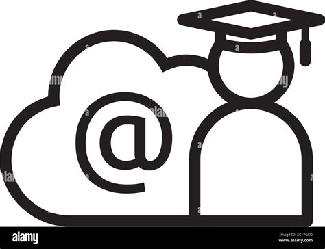 E Learning Line Icon Online Internet Education Symbol Graduation Cap With Cloud Concept