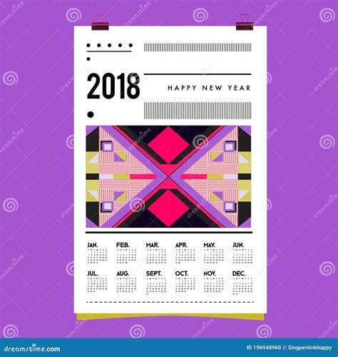Vector Geometric Memphis Style For Calendar Template 2021 Stock Vector