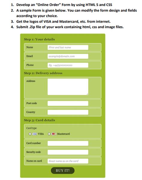 Solved 1 Develop An Online Order Form By Using Html 5 And