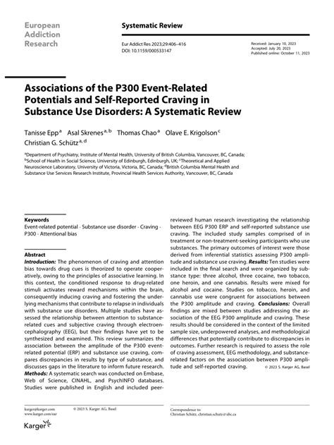 Pdf Associations Of The P300 Event Related Potentials And Self Reported Craving In Substance