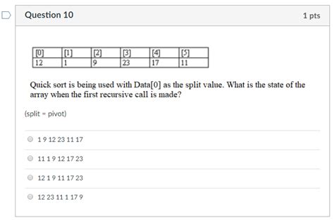 solved dquestion 10 1 pts 3 12 192317 quick sort is being
