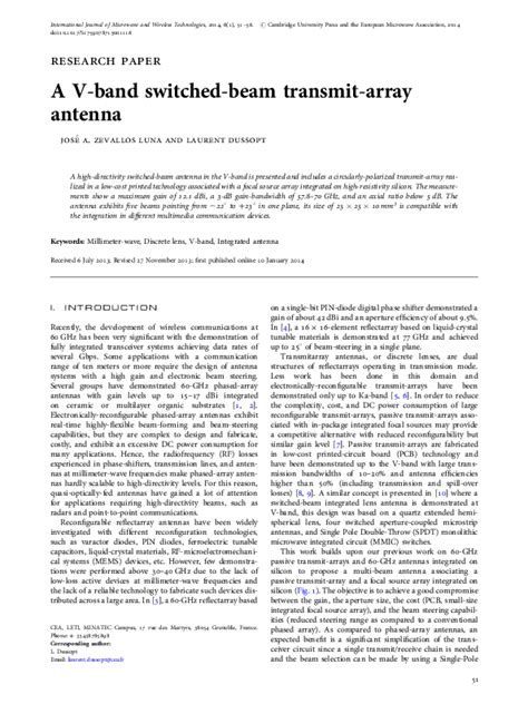 Pdf A V Band Switched Beam Transmit Array Antenna Jose Luis Jordan Luna