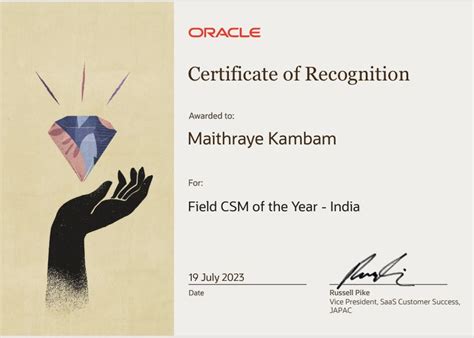 Happy To Share My Recogonistion For Fy23 Thank You Oracle Leadership Team… Maithraye Shankar