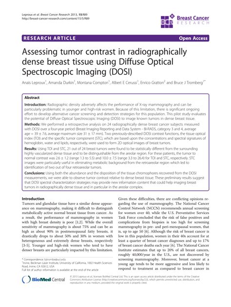 PDF Assessing Tumor Contrast In Radiographically Dense Breast Tissue Using Diffuse Optical