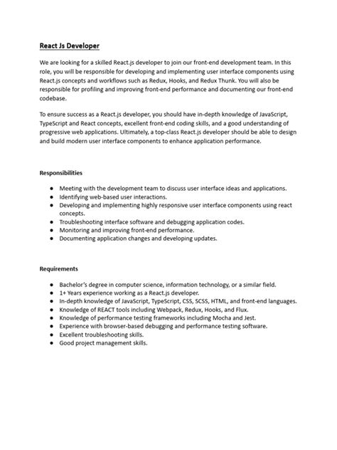 React Js Developer Pdf Computers