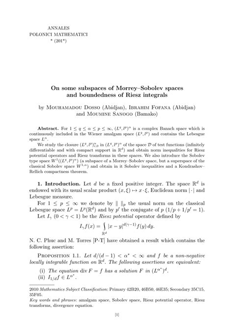 Pdf On Some Subspaces Of Morrey Sobolev Spaces And Boundedness Of