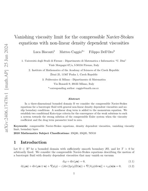 Pdf Vanishing Viscosity Limit For The Compressible Navier Stokes Equations With Non Linear